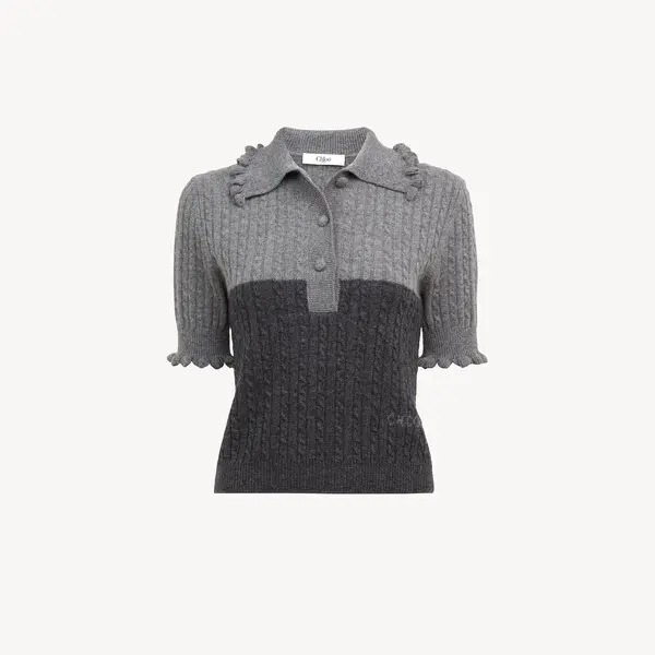 Chloé Two-tone Wool & Cashmere Knit Polo Sweater - Confident Grey