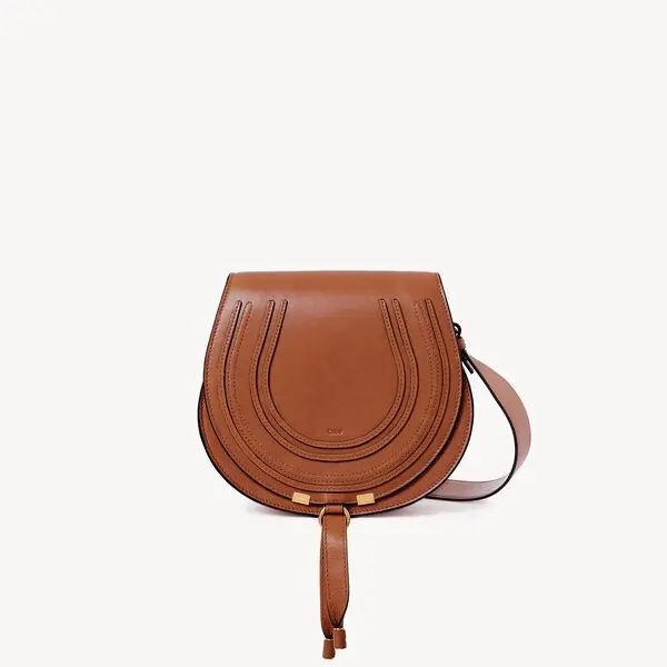 Chloé Marcie Saddle Bag In Shiny Leather - Clay Brown