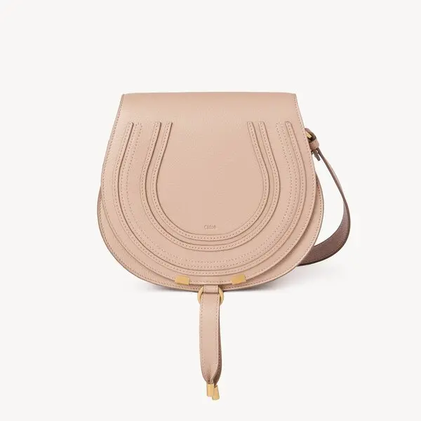 Chloé Marcie Saddle Bag In Shiny Leather - Deep Beige
