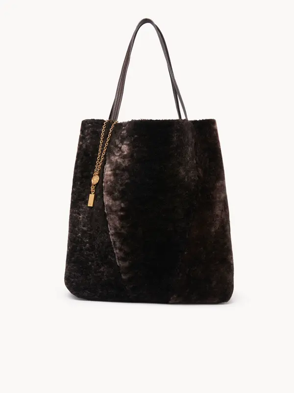 Chloé Shearling Tote Bag With Chain Detail