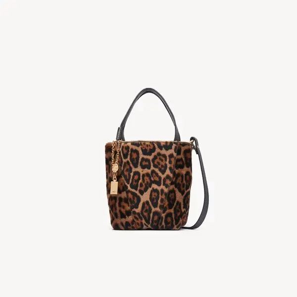 Chloé Small Spin Tote Bag In Leopard Print Shearling - Jungle Brown