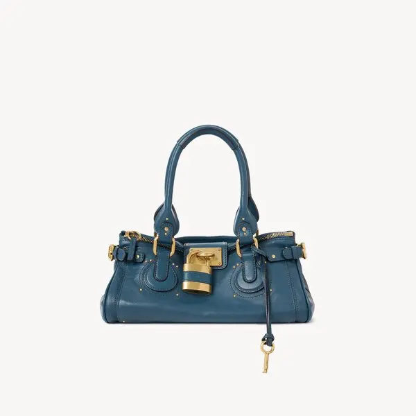 Chloé Paddington Bag In Grained Leather - Tapestry Blue