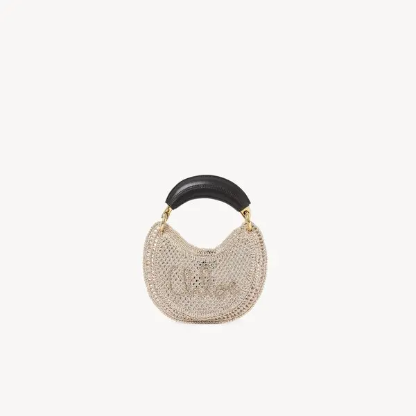 Chloé Mini Summer Banana Hobo Bag In Glitter Crochet - Silver