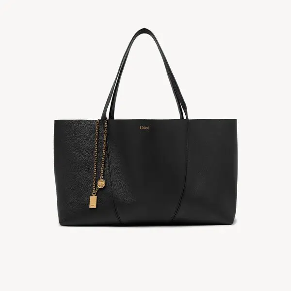 Chloé Spin East-west Tote Bag In Grained Leather - Black