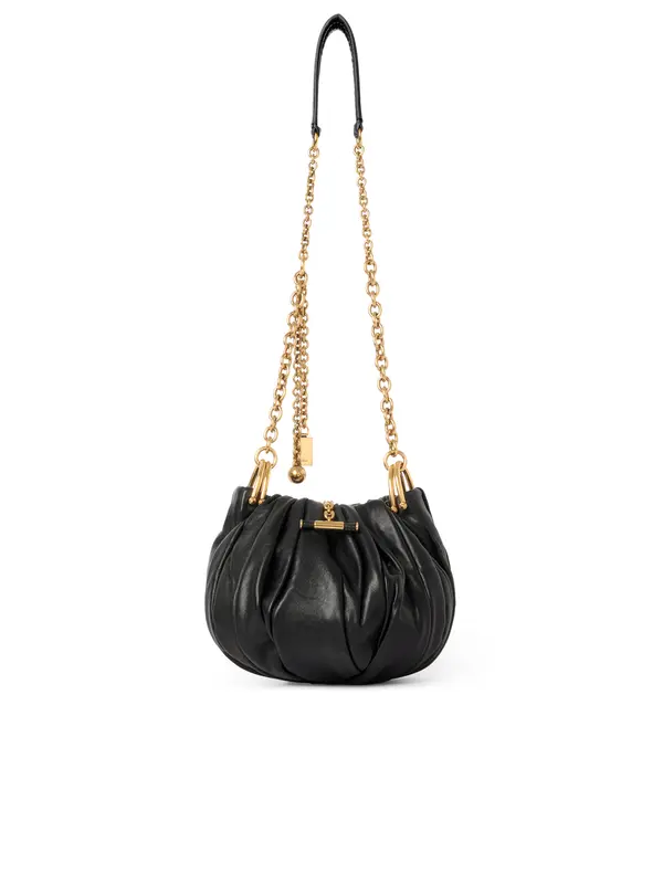 Chloé Plissé Leather Shoulder Bag With Chain Strap - Black