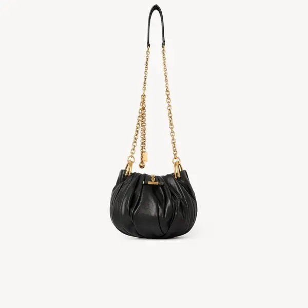 Chloé Plissé Leather Shoulder Bag With Chain Strap - Black