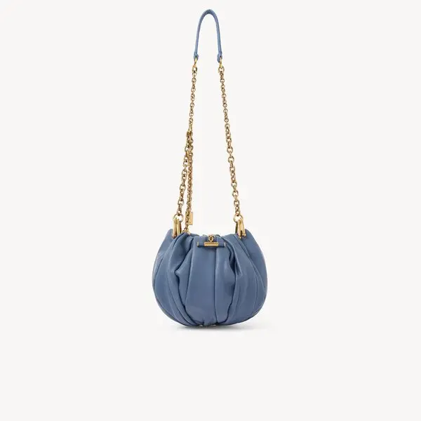 Chloé Plissé Leather Shoulder Bag With Chain Strap - Ashes Blue