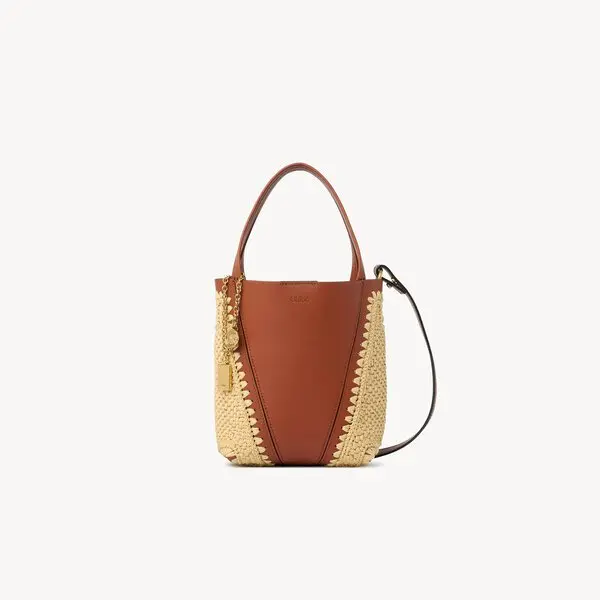 Chloé Small Raffia-effect & Leather Tote Bag - Clay Brown