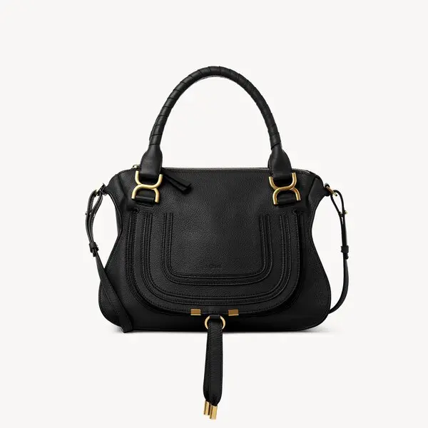Chloé Marcie Bag In Grained Leather - Black