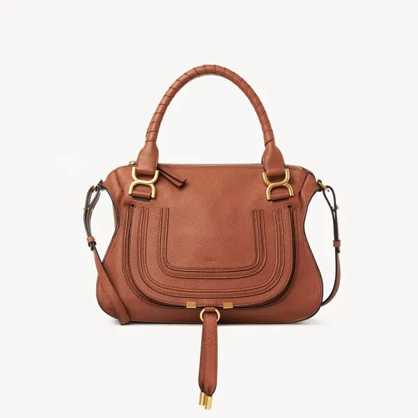 Chloé Marcie Double Carry Bag In Grained Leather - Tan