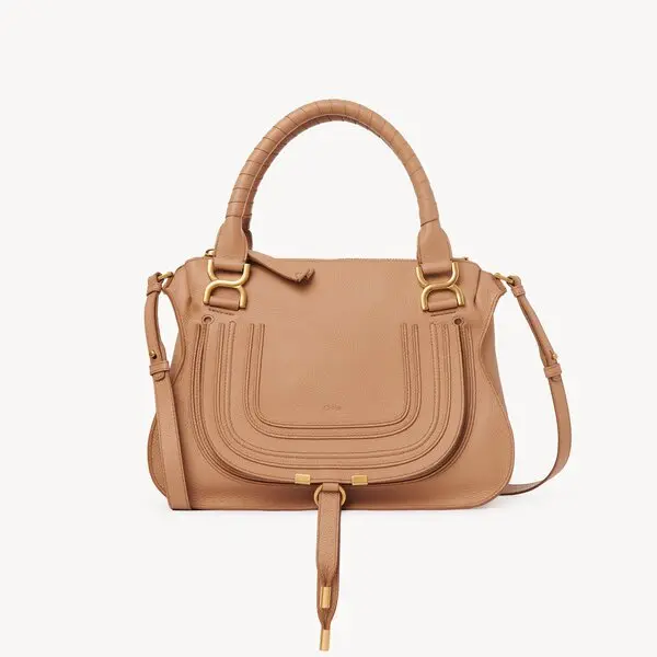 Chloé Marcie Double Carry Bag In Grained Leather - Light Tan