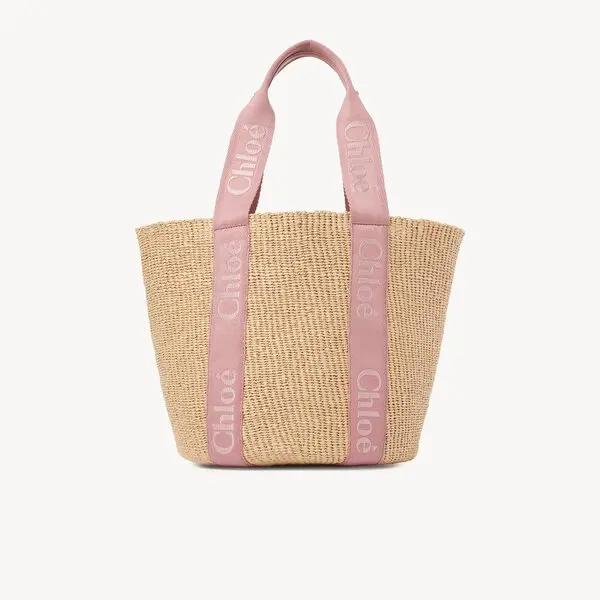 Chloé Woody Large Basket Bag In Natural Fibers - Nougat