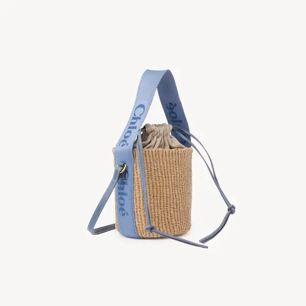 Chloé Small Woody Basket Bag In Natural Fibers - Ashes Blue
