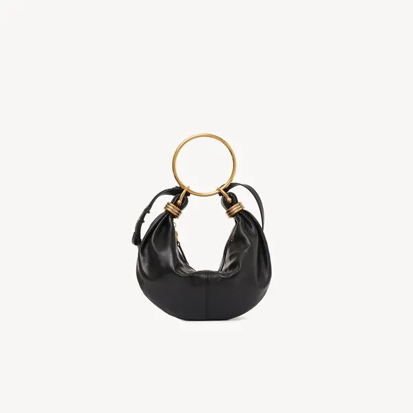 Chloé Small Bracelet Hobo Bag In Grained Leather - Black