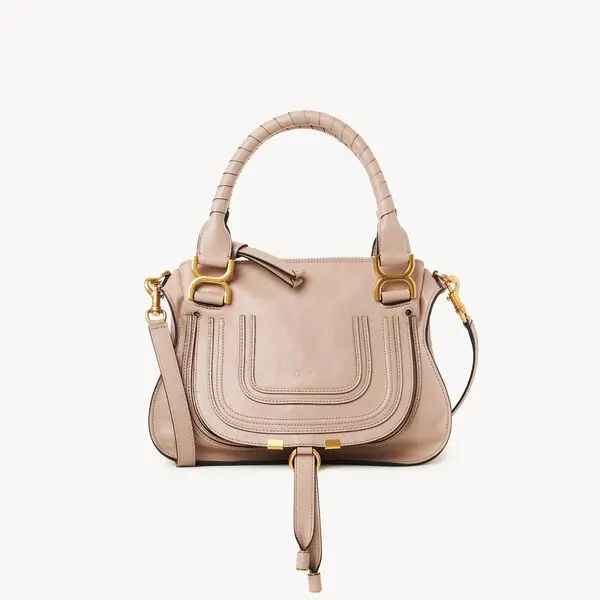 Chloé Small Marcie Bag In Shiny Leather - Deep Beige