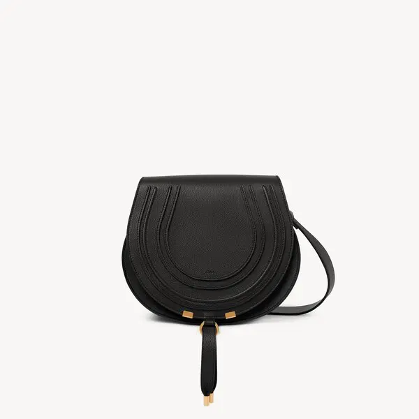 Chloé Marcie Saddle Bag In Grained Leather - Black