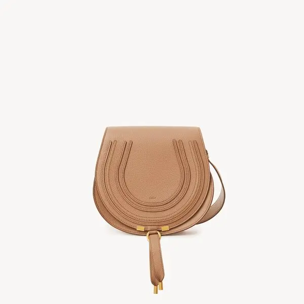 Chloé Marcie Saddle Bag In Grained Leather - Light Tan