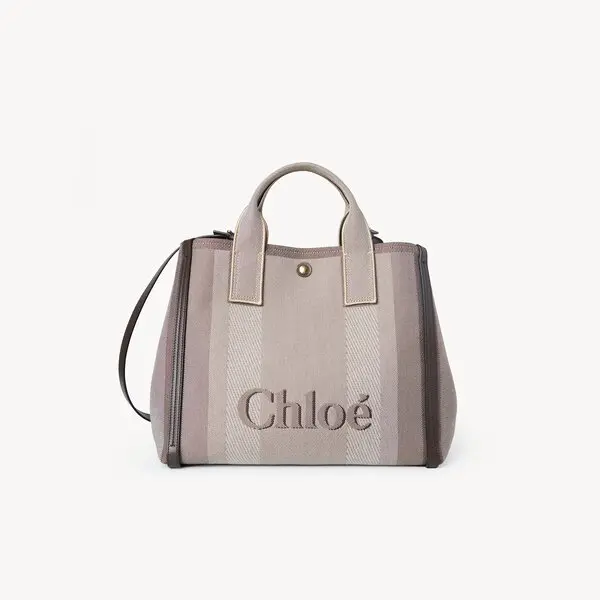 Chloé Carry Tote Bag In Canvas And Leather - Kohl Brown