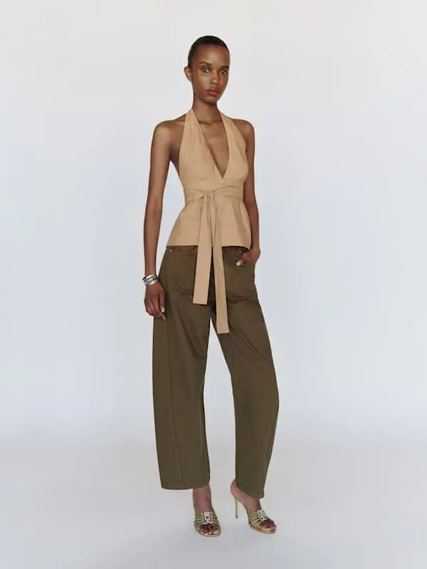 REFORMATION Naive Top Sleeveless V-neck Halter Top With Wrap Tie - Natural