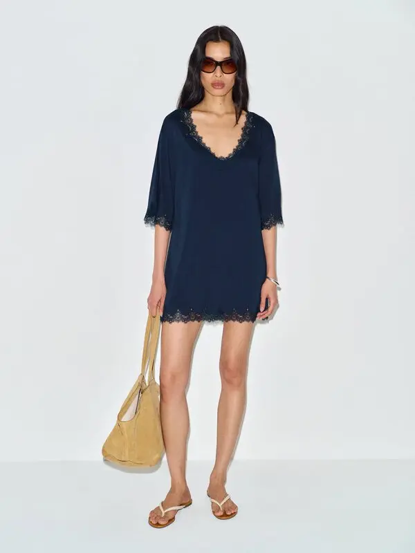 REFORMATION Sonny Lace Trim Mini Dress - Blue