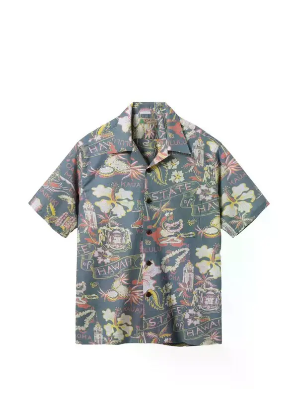 SUN SURF Graphic-print Short-sleeve Shirt - Blue