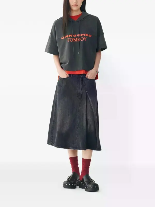 STUDIO TOMBOY Asymmetric Waistband Washed Mid Skirt