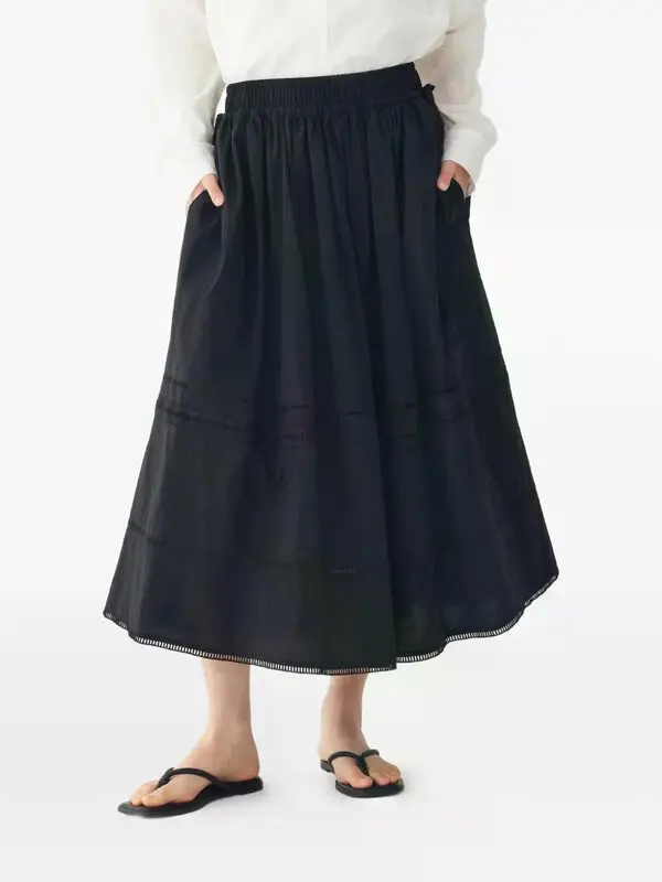 STUDIO TOMBOY Ladder-stitch Gathered Long Skirt - Black