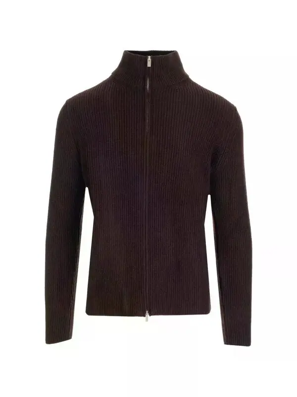 AL DUCA D’AOSTA 1902 Ribbed Knit High Neck Zip-up Sweater - Brown