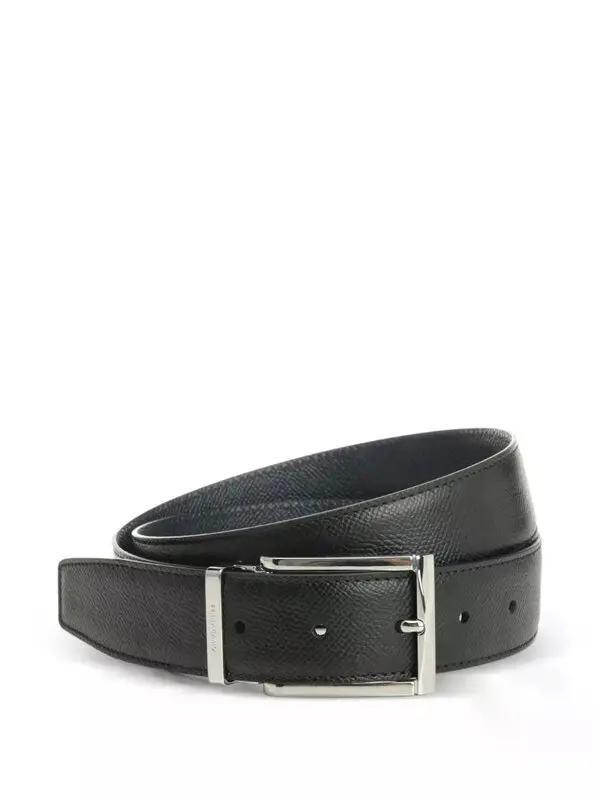 FERRAGAMO Reversible Grained Leather Belt With Silver-tone Buckle - Black