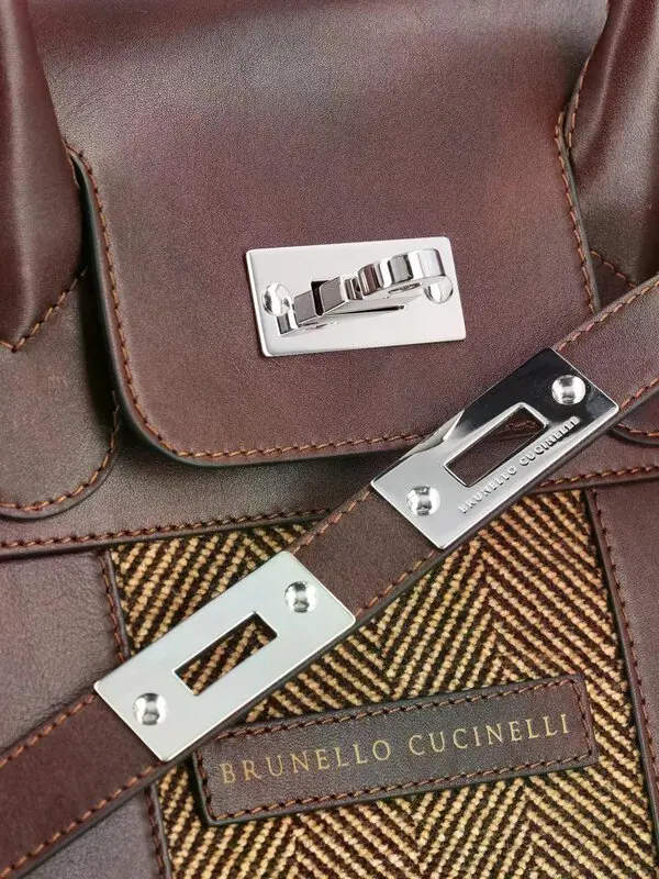 Brunello Cucinelli Herringbone Leather-trim Messenger Bag