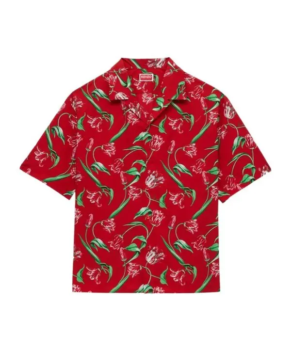 Kenzo Tulip' Hawaiian Short Sleeve Shirt In Cotton - Red