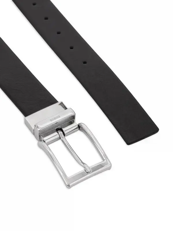 Guess Milano Saffiano-effect Belt With Buckle Fastening - Black