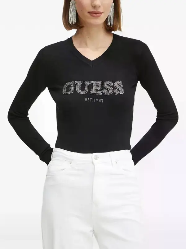 Guess Rhinestone Embellished Long Sleeve T-shirt - Black
