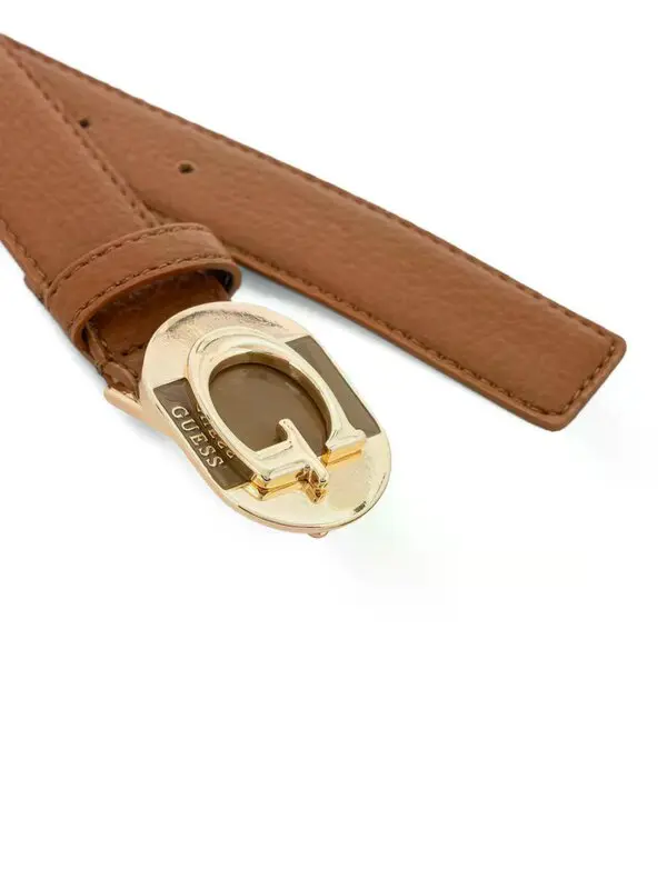 Guess Pebbled Leather Belt With Logo Plaque