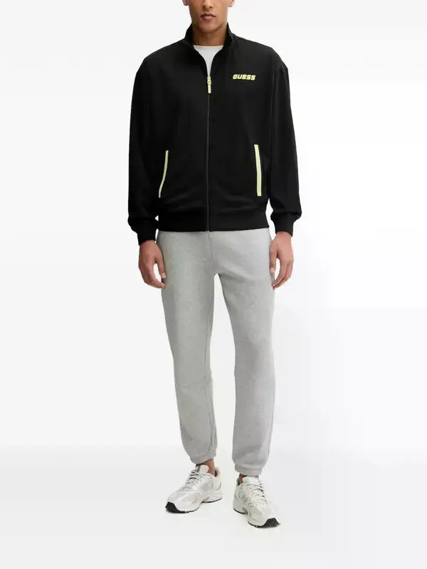 Guess Logo Print Zip-up Sweater - Black