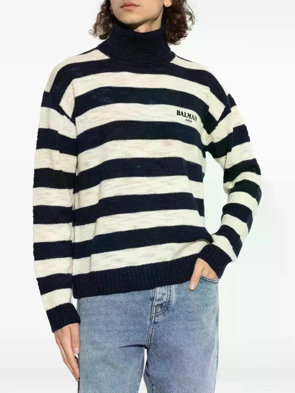 Balmain Striped Logo-embroidered High Neck Sweater