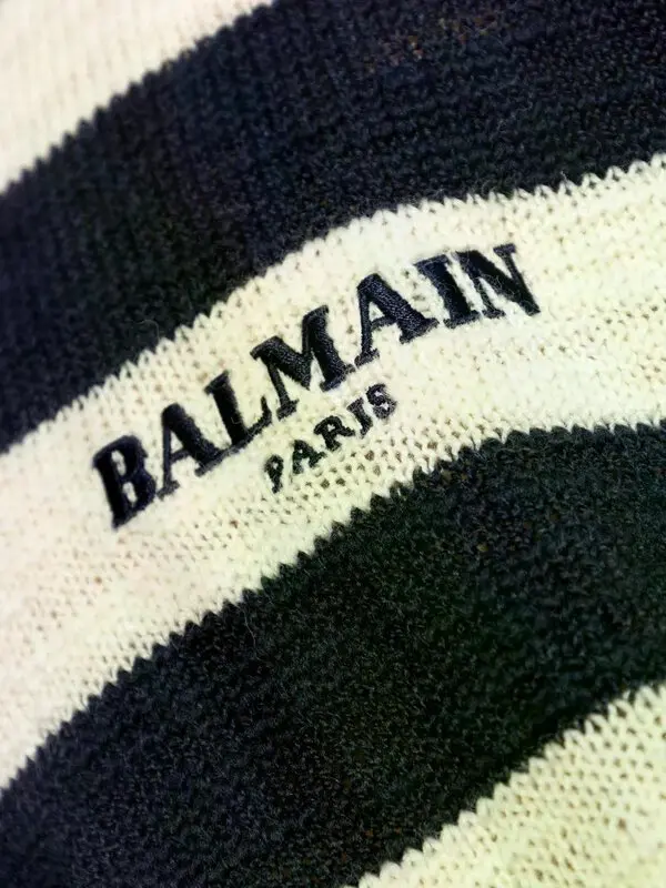 Balmain Striped Logo-embroidered High Neck Sweater