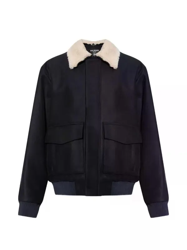 Balmain Shearling Collar Bomber Jacket - Blue