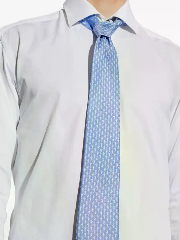 FERRAGAMO Silk Seahorse Print Neck Tie