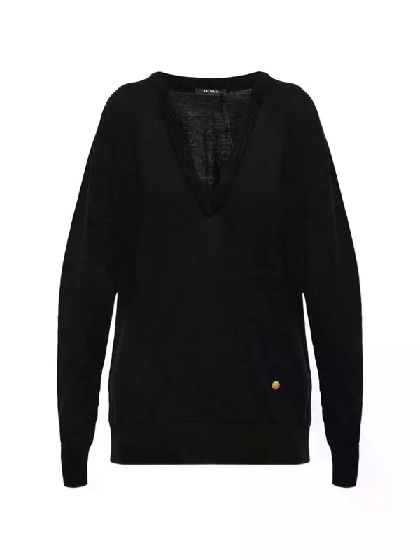 Balmain Diamond-knit V-neck Sweater - Black