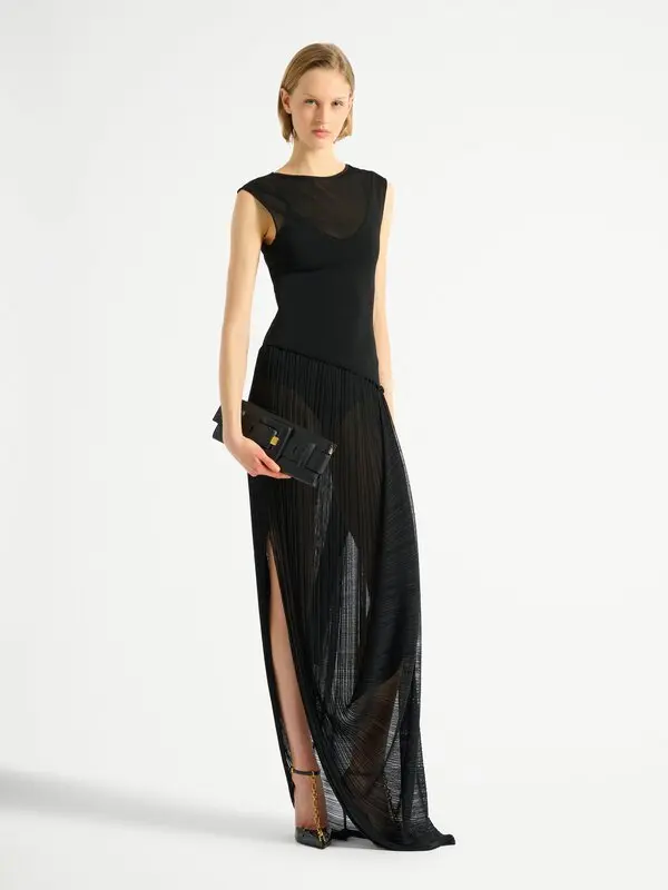 Balmain Long Draped Viscose Dress - Black