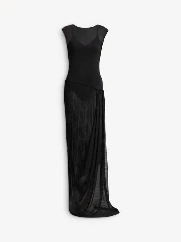 Balmain Long Draped Viscose Dress - Black