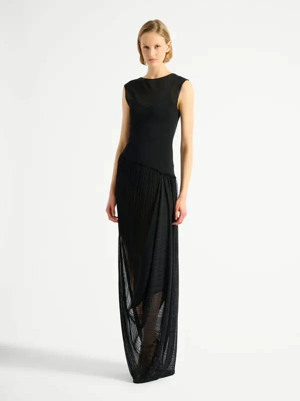 Balmain Long Draped Viscose Dress - Black