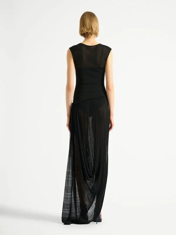 Balmain Long Draped Viscose Dress - Black