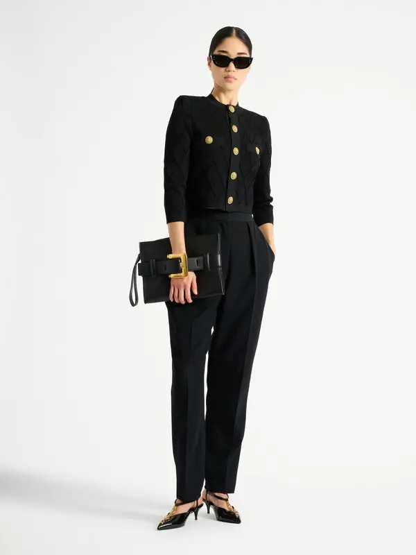 Balmain Cropped Quilted Knit Cardigan
