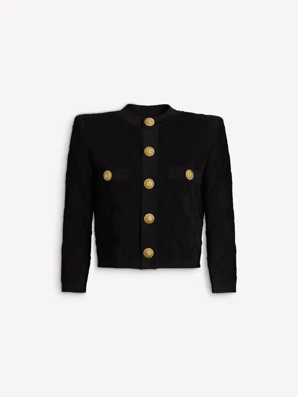 Balmain Cropped Quilted Knit Cardigan