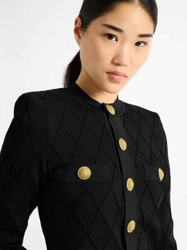 Balmain Cropped Quilted Knit Cardigan