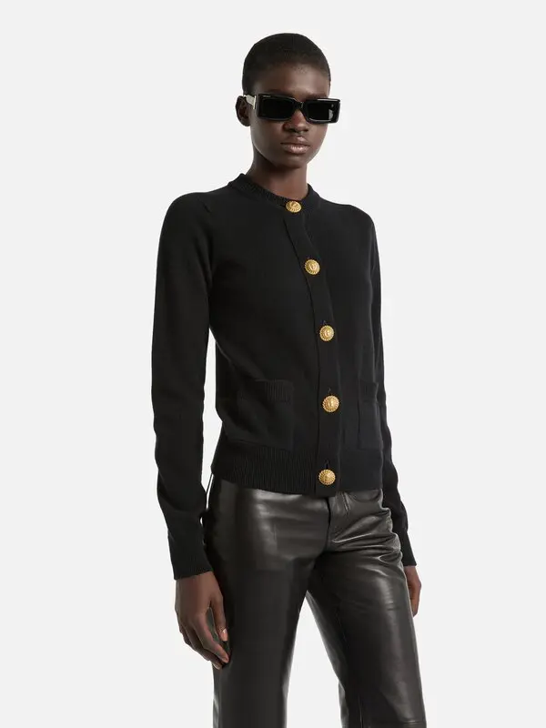 Balmain Eco-cashmere Cardigan With Lion Chain Buttons - Black