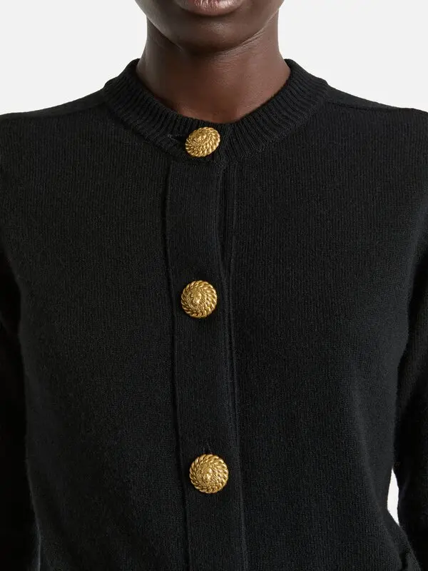 Balmain Eco-cashmere Cardigan With Lion Chain Buttons - Black