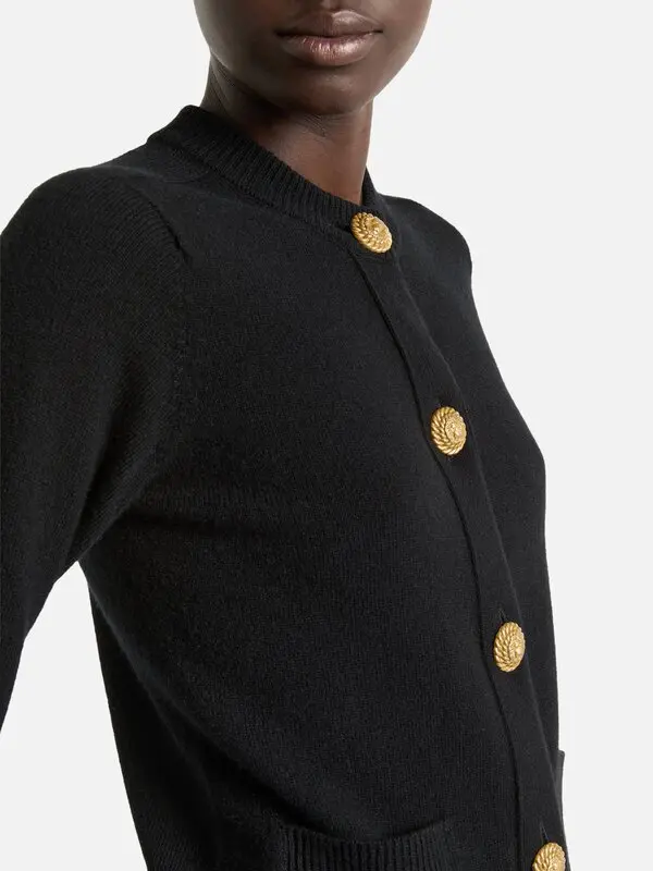 Balmain Eco-cashmere Cardigan With Lion Chain Buttons - Black